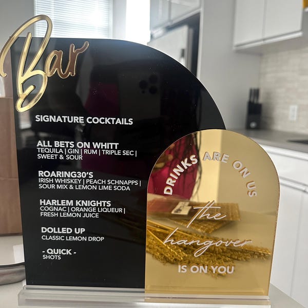 Bar Menu With 3D Cutout in Double Acrylic Arch + Scallop Edge Arch - Etsy