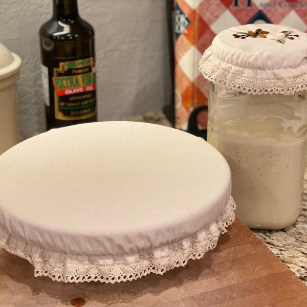 XL Bowl Cover / Lace and Unbleached Muslin / Sourdough Bowl Bonnet ...