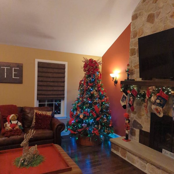 15" Cardinals in Snow and Red Velvet Tree Topper Bow, With Four 6 ...