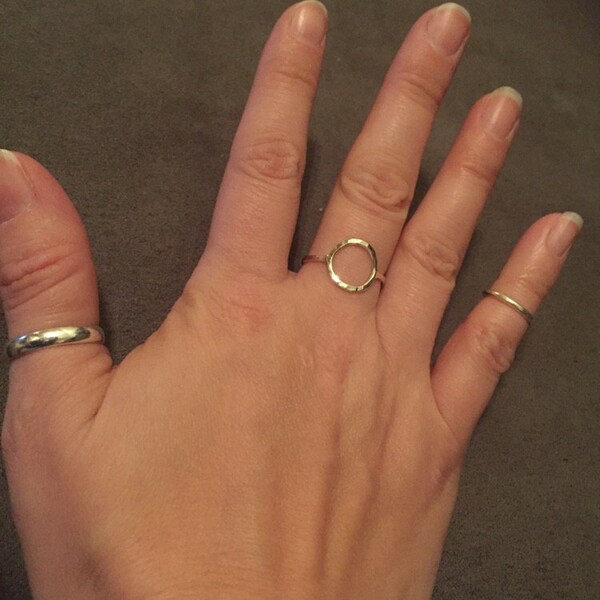 Sterling Silver Circle Ring, Hammered Karma Ring, Sterling Silver Ring, Open Circle Ring, Slim ...