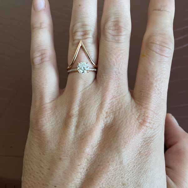 10K 14K 18K Gold Curved Stacking Ring, Gold Chevron V Ring, Gold ...