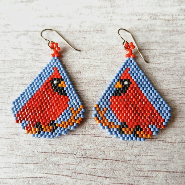 Red Cardinal Bird Pattern Bead Earrings DIY Beaded Jewelry Patterns ...