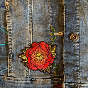 Peony Embroidered Iron on Patch Embroidered Flower Patch 3x3 Patch - Etsy