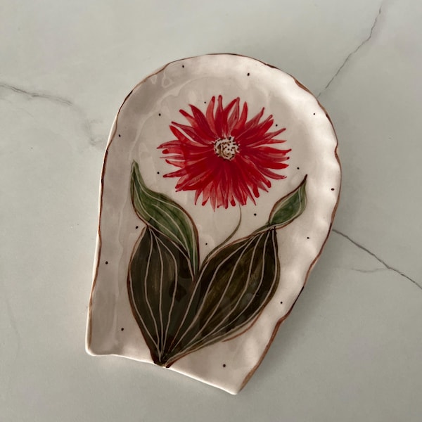 Floral Spoon Rest, Handmade Ceramic Spoon Rest, Handpainted Pottery ...