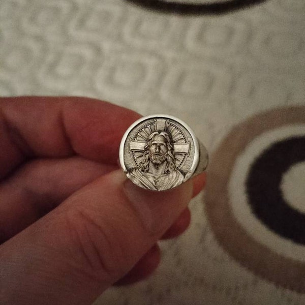 Jesus Silver Ring, Jesus Signet Ring,mens Religious Silver Ring ...