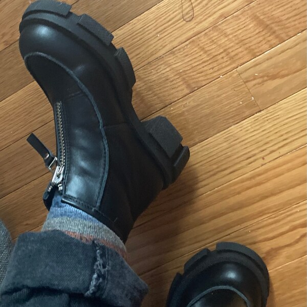 Black Leather Ankle Boots for Women, Autumn/winter Platform Boots With ...