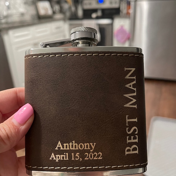 Personalized Groomsman Flasks, Leather Wrapped, Rustic Gold, Best Man ...