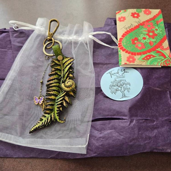 Ultra Realistic Fern Leather Bag Charm and Keyring Keychain Accessory ...