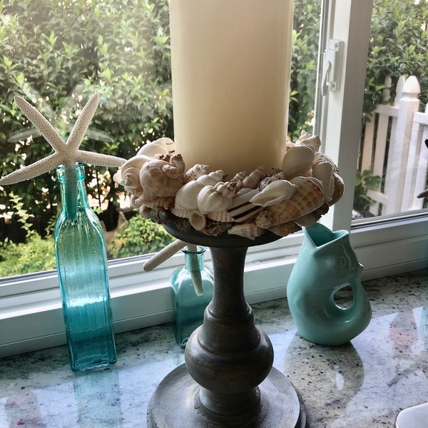 Newbeautiful 12 Seashell Wreath Wall Hanger With Starfish and Sand ...