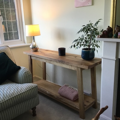 Solid Oak Console Table With Waney Edge Shelf Hallway Table Entryway ...