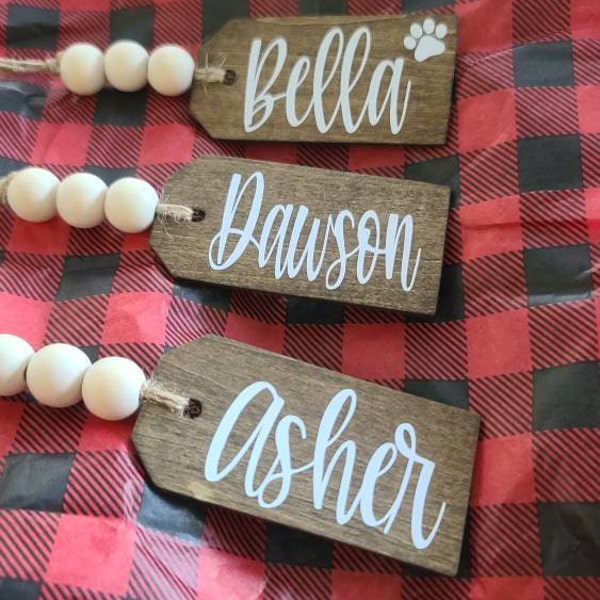 Beaded Wooden Christmas Stocking Name Tag, Personalized Stocking Tag ...
