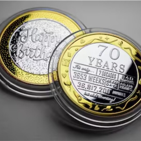 70th Birthday Dual Metal Silver & 24ct Gold Commemorative. Gift/present ...