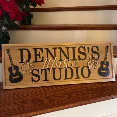 Personalized Music Room Sign Custom Studio Sign Acoustic Guitar Sign ...