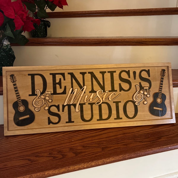 Personalized Music Room Sign Custom Studio Sign Acoustic Guitar Sign ...