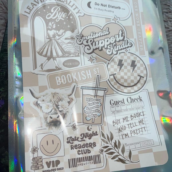 Bookish Sticker Inspired Kindle Insert - Neutral Checkered Compatible ...