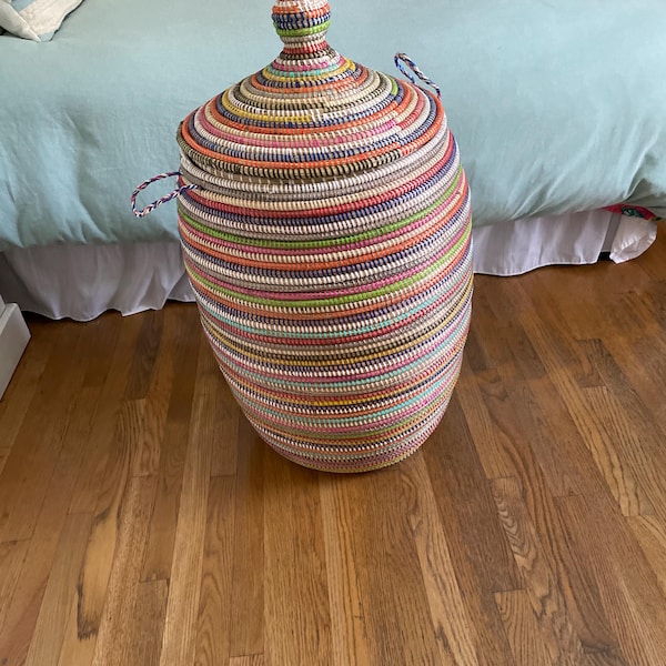 African Extra-large Woven Basket With Lid, Senegal Laundry Basket ...