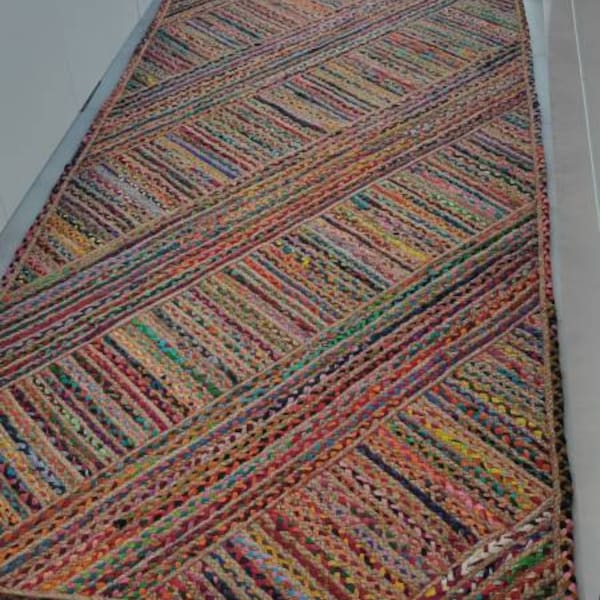 Multi Chindi Striped Jute Rag Rug - Handcrafted Sustainable Home Decor ...