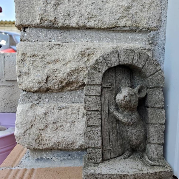 Mouse Door Stone Statue | Garden Outdoor Home Tree Animal Decoration ...