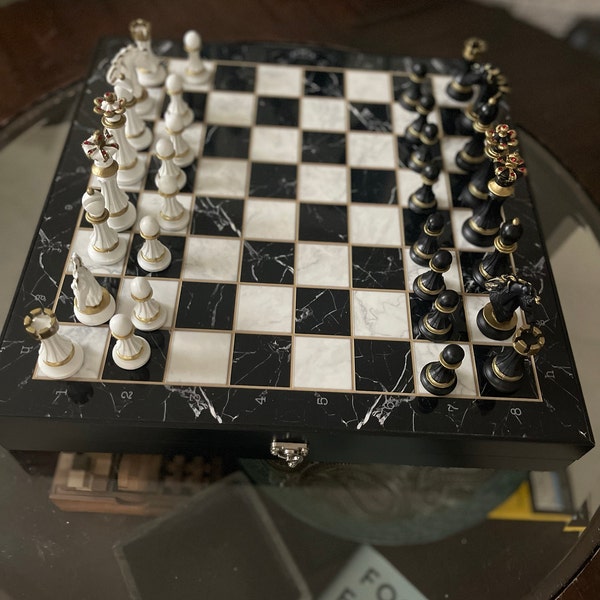 16.5 Inch Luxury Chess Set - Large Marble Patterned Chess ...
