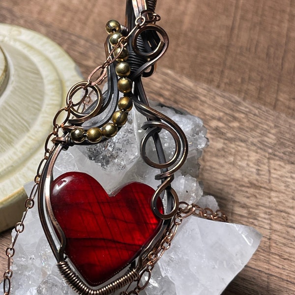 Red Fire Labradorite Pendant Copper Wire Wrapped Pendant Gemstone ...