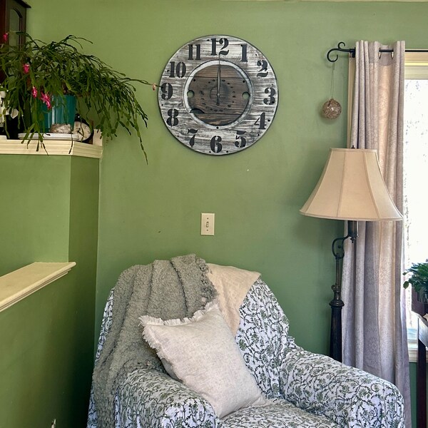 Farmhouse Wood Spool Wall Clock 20 to 36 IN Round Wooden Clock ...