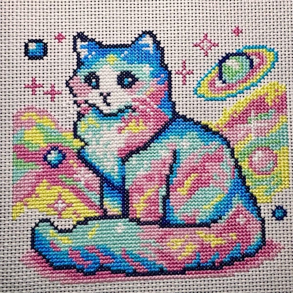 Galactic Cat Cross Stitch Pattern PDF - Cute Celestial Galactic Starry ...