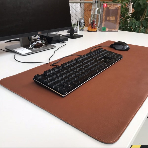 Large Leather Laptop Mat / Leather and Felt Desk Pad / Computer Pad ...