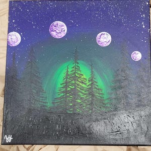 Original Acrylic Painting Sunset Forest Night Sky "red Planet" - Etsy