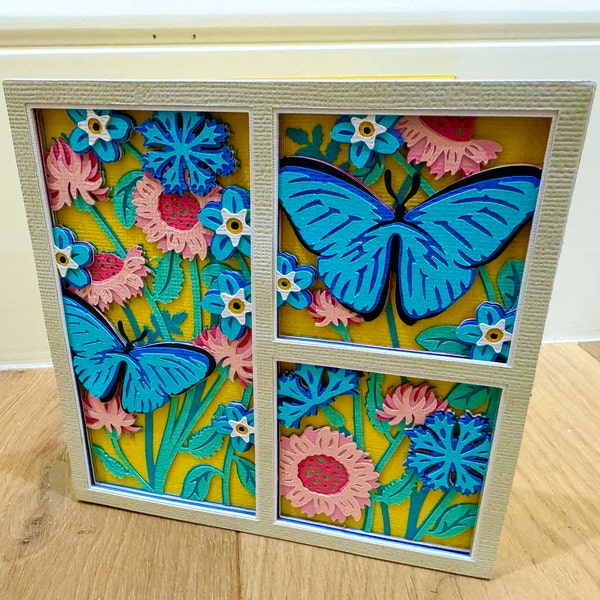 3D Butterfly Shadow Box SVG, Layered Wild Flowers SVG, Spring Shadow ...