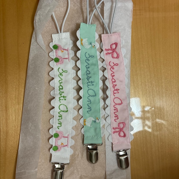 Monogrammed Pacifier Clip | Bow Personalized Scallop Embroidered Paci ...