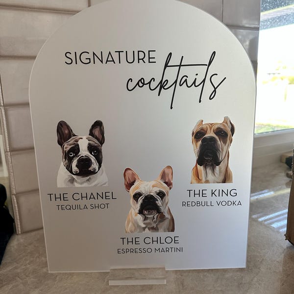 Custom Illustrated Pet Arched Bar Sign - Pet Bar Menu, Custom Wedding ...