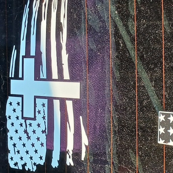 American Flag & Cross Car Truck Van Window or Bumper Sticker Vinyl ...