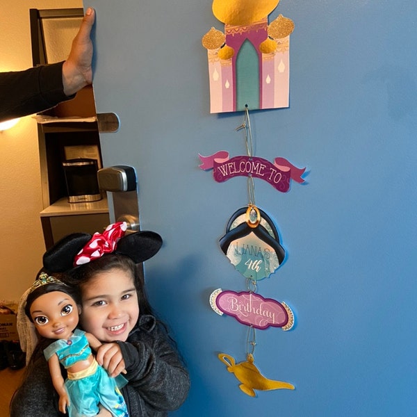 Jasmine Welcome Sign, Aladdin, Hanging Door Sign, Birthday Party ...