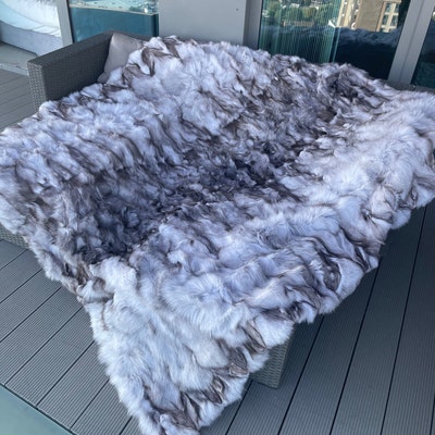Blue Halfskins Fox Fur Blanket Luxury Bedding Blue Fox Blanket Animal ...