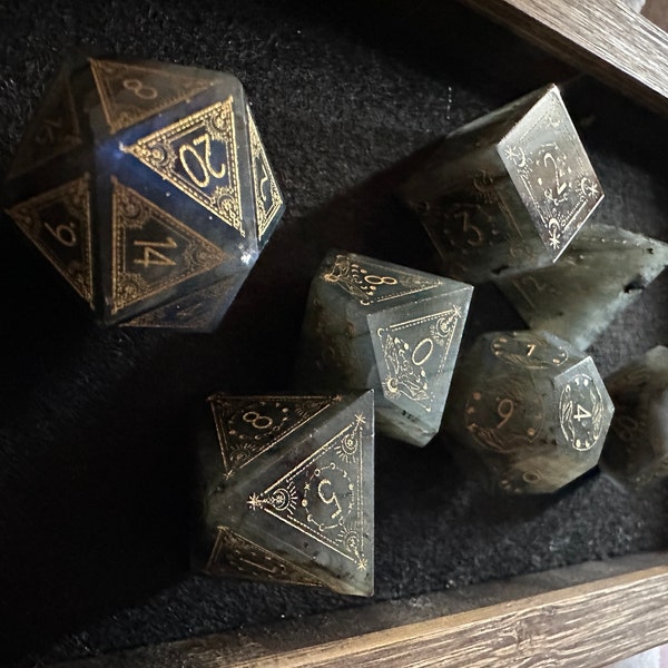 Full Set Labradorite Polyhedral Dice Set Set Warlock Style - Dungeons ...
