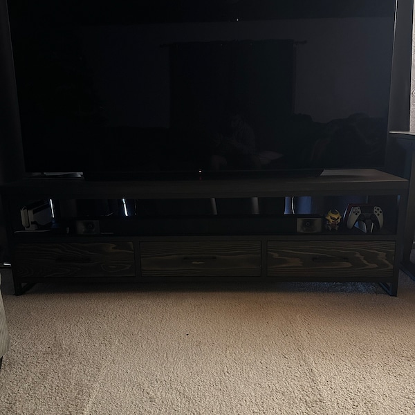 Wood and Steel Tv Stand - Carmen/ Natural Solid Wood and Metal Tv Unit ...