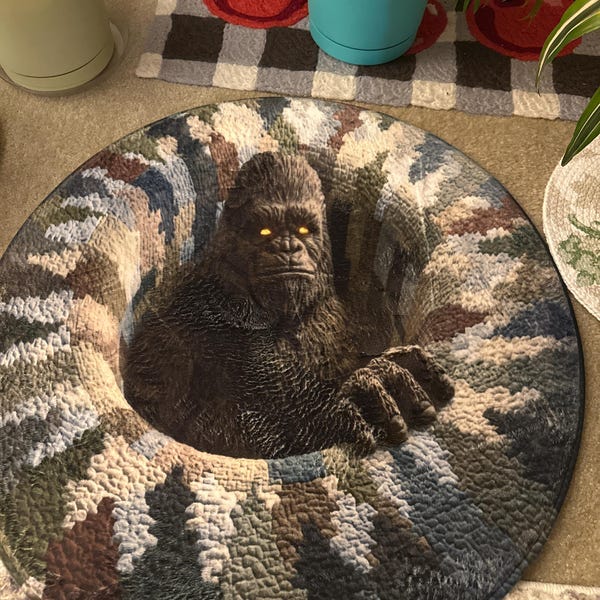 Bigfoot Illusion Round Rug, Printed 3D Bigfoot Carpet, Unique Forest ...