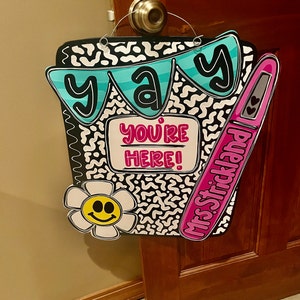 Teacher Door Hanger, Classroom Door Hanger, Back to School, Retro Door ...