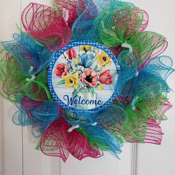 Welcome Floral Wreath Sign, Spring Signs for Wreaths, Wreath ...
