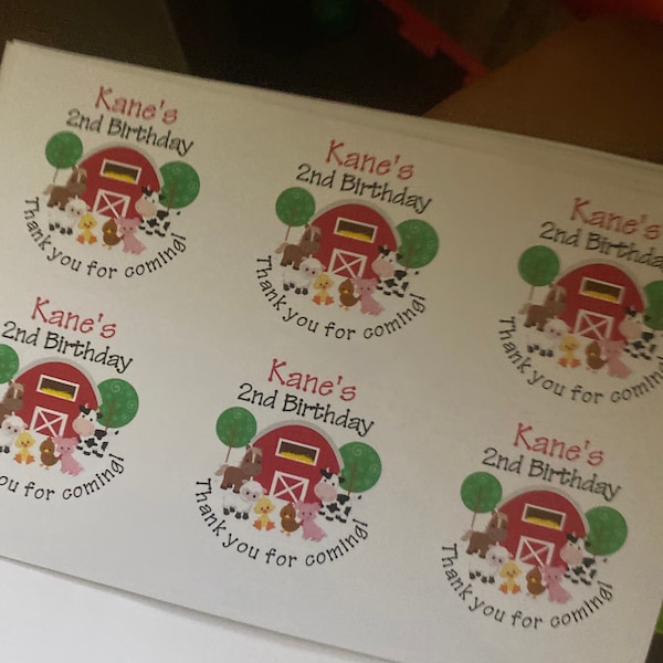 Personalized Glossy Farm Birthday Party Favor Labels - Farmyard Favor ...