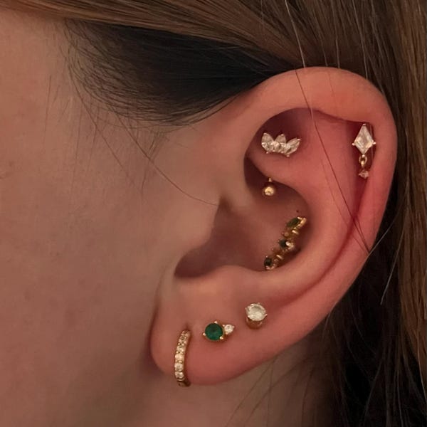 14K 16G 18G Gold Crown Eyebrow Ring/rook Barbell/curved Barbell/rook ...