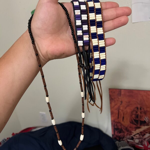Genuine Handmade Wampum Bead Necklace on Deerskin Leather Lacing ...