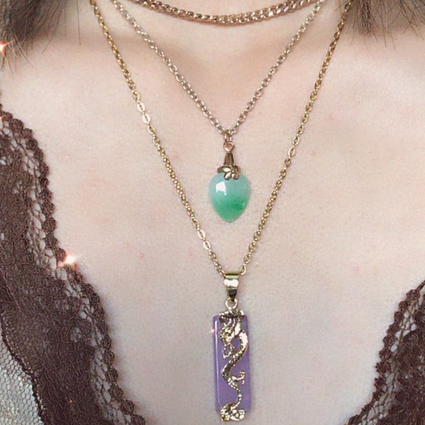 Genuine Multi Color Dragon Rectangle Jade Pendant Necklace - 18 Inches ...