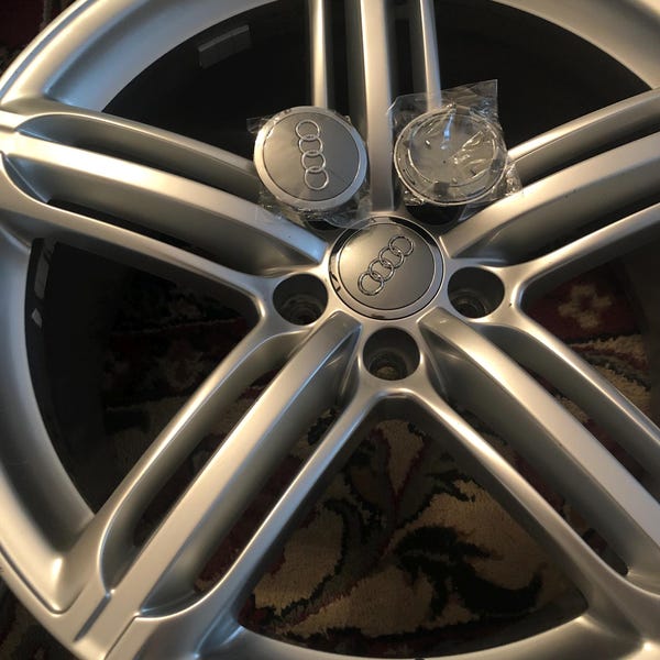 4PC Set Audi 69mm Chrome Black Gray Wheel Rim Center Hub Caps Emblem ...