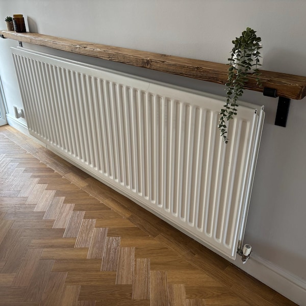 Reclaimed Solid Wood Radiator Shelf | Narrow Entryway Shelf | Reclaimed ...