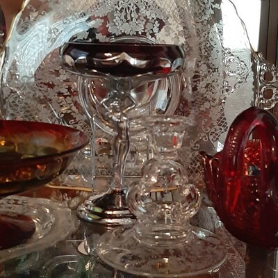 Art Deco Seneca Glass Vintage Hour Glass Ruby Red 8 Oz Footed - Etsy