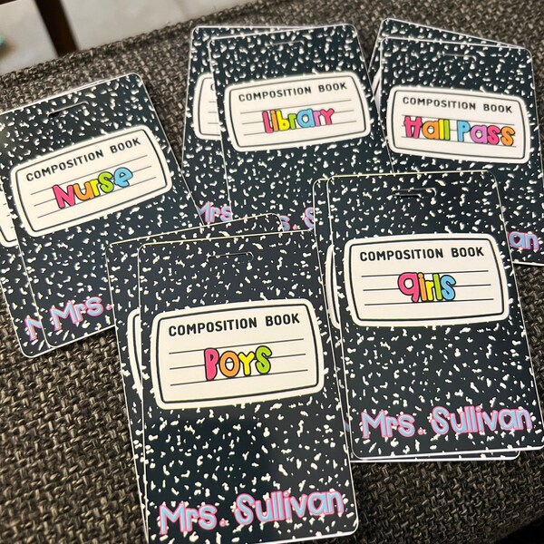 Composition Book Theme Classroom Hall Passes for Teachers, Personalized ...