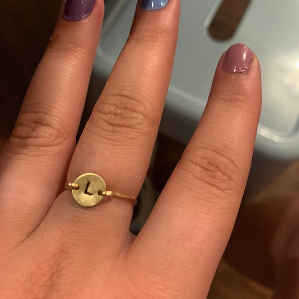 Stamped Initial Ring, Gold Letter Ring, Brass Ring, Personalized Ring ...
