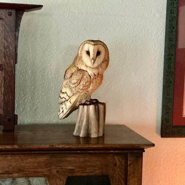 Owl Shop Wooden Carving Wood Barn Owl Love Bird Love Barn Owl Gift Girl ...