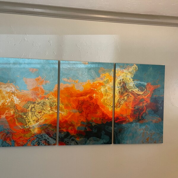 Large Triptych Abstract Art Canvas Print, 30x60 to 40x78 in Orange ...